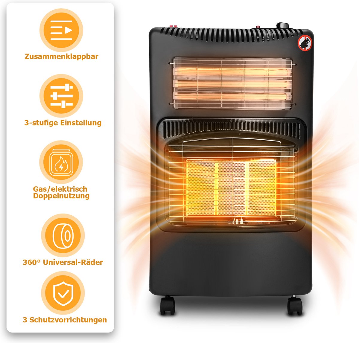 Mobiele infrarood gasverwarming Elektrische kachels 4.2KW 3 warmte ...