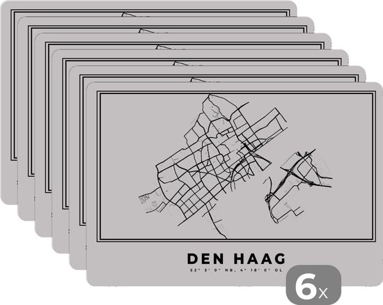 Placemat - Placemats kunststof - Stadskaart – Zwart Wit - Kaart – Den ...
