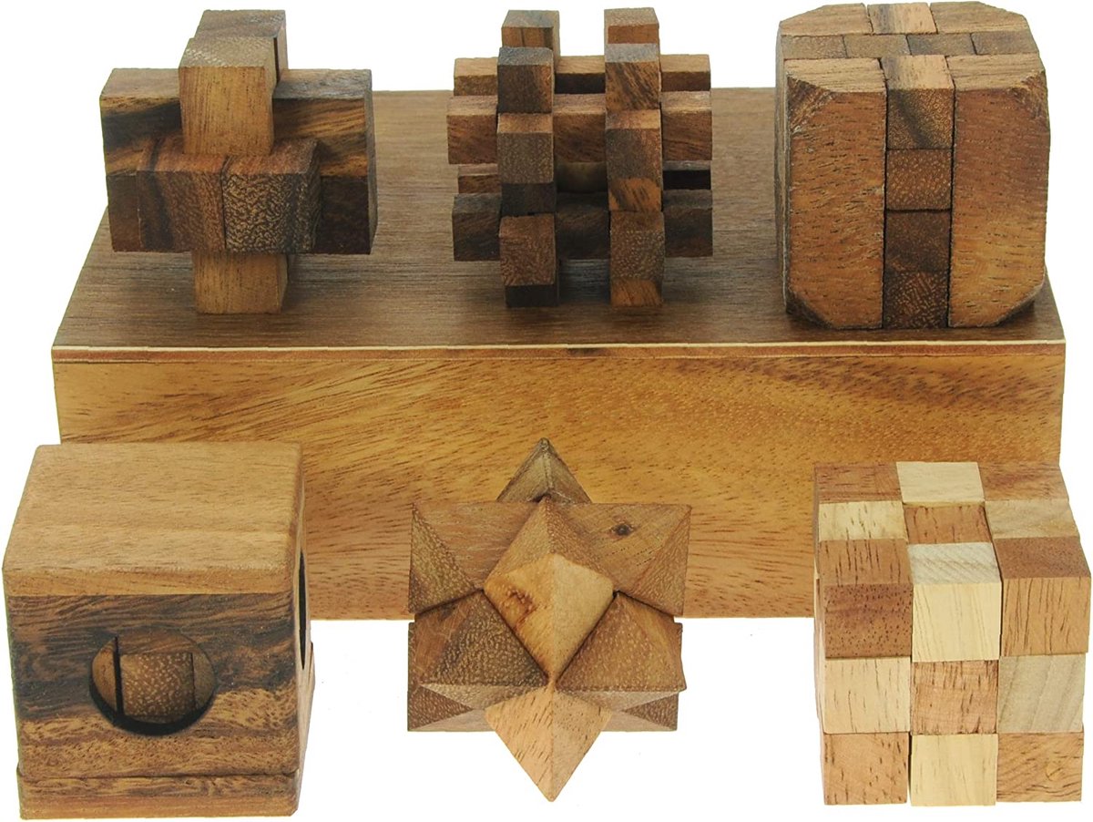 Puzzelspellen (set van 6) - 3D Brain Teaser Puzzels met massief houten ...