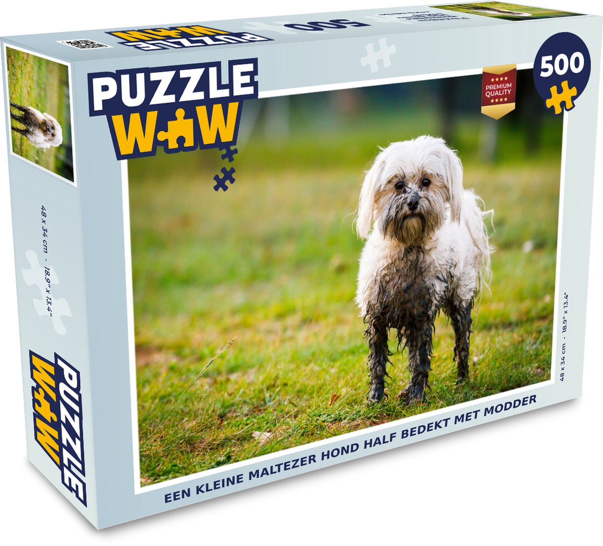 Puzzel Een Maltezer hond half bedekt met modder - Legpuzzel - Puzzel ...