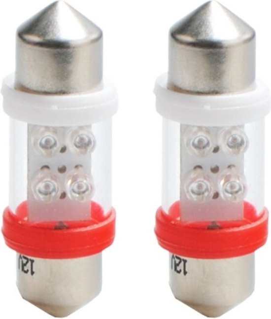 C5W autolamp 2 stuks rood | LED festoon 31mm | SV8.5 0.49W - 12V DC | bol.com