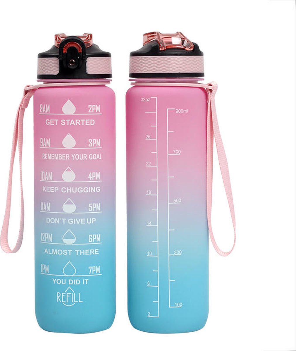 Waterfles met tijdmarkering - Motivatie Drinkfles Met Rietje - 1 Liter ...