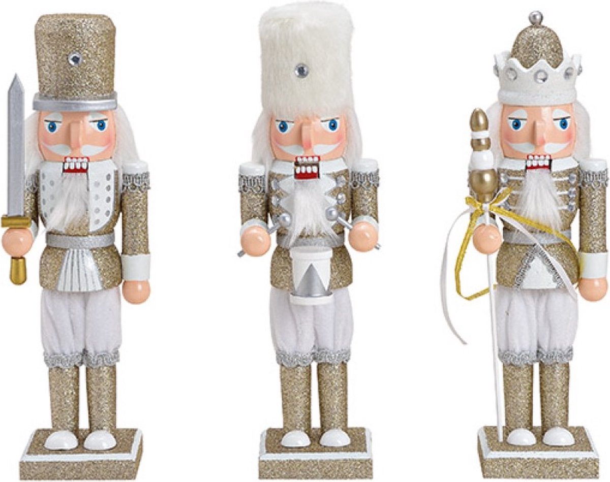 Set van 3 prachtige notenkrakers 26.5x7x7cm Wit goud zilver | bol.com