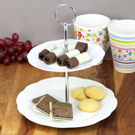cake stand van porselein met 2 niveaus voor gebak, fruit of ...