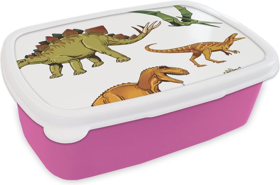 Broodtrommel Roze - Lunchbox - Brooddoos - Dinosaurus - Tekening ...