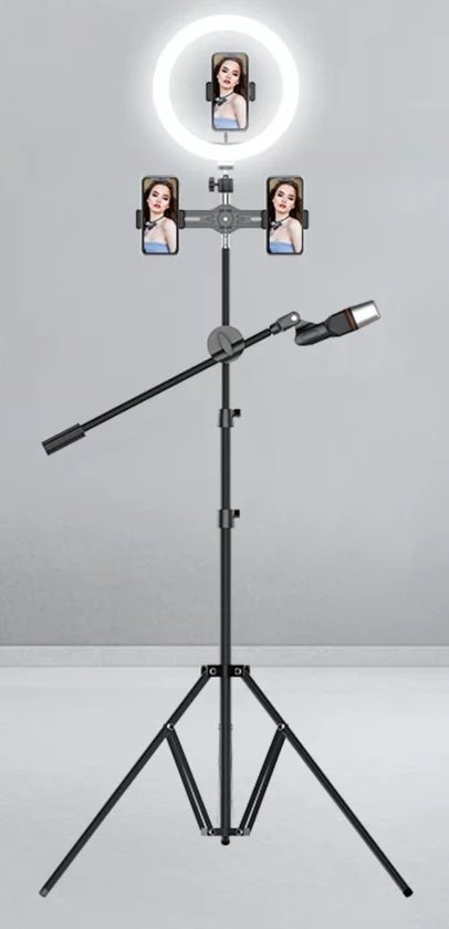 Pro-Care 3 Tone Kleur Ringlamp - 2.10m Hoog Statief - 2 Telefoonhouders ...