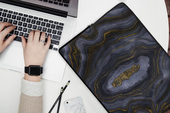 Laptophoes 17 inch - Geode - Agaat - Black & gold - Laptop sleeve ...