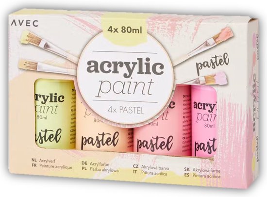 Acrylverf - Acrylverf set - 4x Pastel kleuren - Acrylic paint - Verven ...
