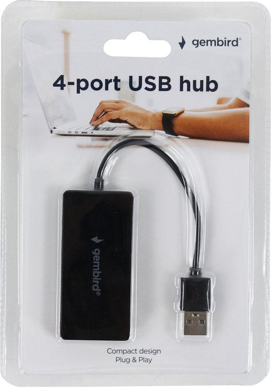 Gembird USB hub met 4 poorten - USB2.0 - busgevoed / zwart - 0,15 meter ...