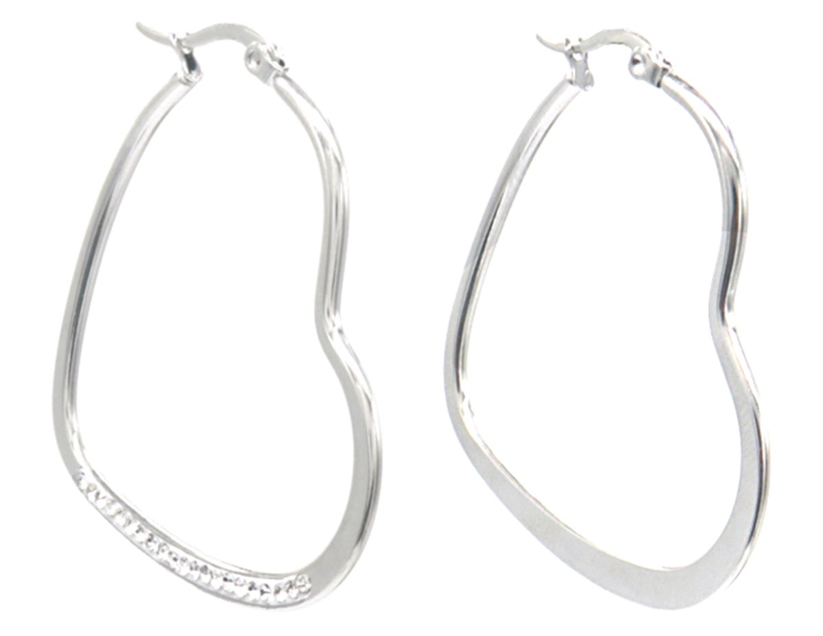 Oorbellen Hart met steentjes - Oorringen - RVS - 4 cm - Zilverkleurig | bol.com