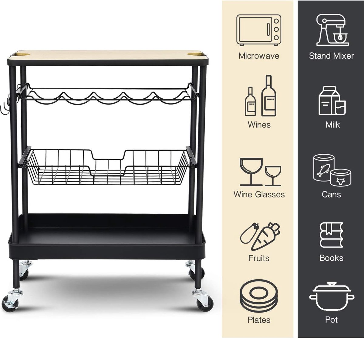 Serveerwagen - Keukentrolley - Op wieltjes – Duurzaam – Kitchen trolley ...