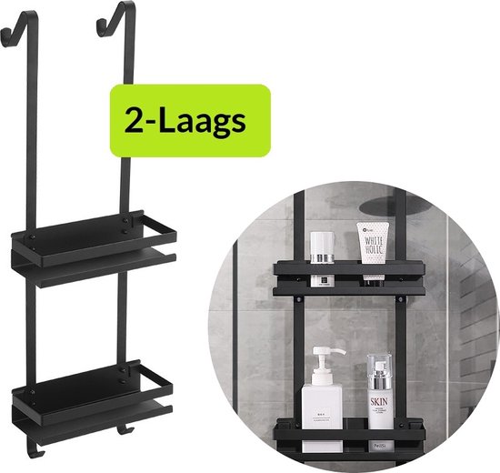 Support de douche sans perçage - Zwart - Support de douche à 2 couches ...