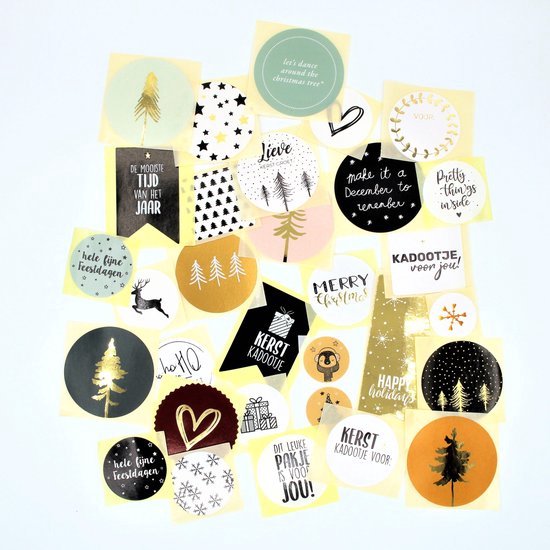 stickermix Kerst 30 stuks verschillende stickers en formaten cadeau ...
