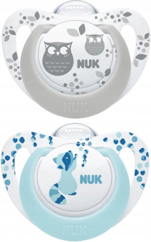 NUK Genius Color Fopspeen- 2 st set- pastel grijs/turkoois 0-6 manden ...