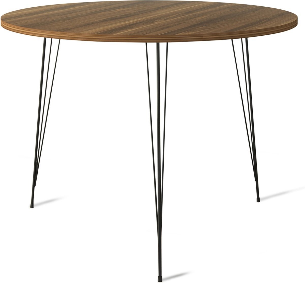 Ronde Walnoot Eettafel Ø 90 cm - Walnoot Hout Look - 3-poot Zwart ...