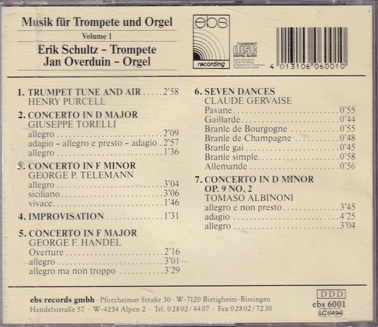 Musik für Trompete und Orgel 1 - Erik Schultz, Jan Overduin, Erik ...