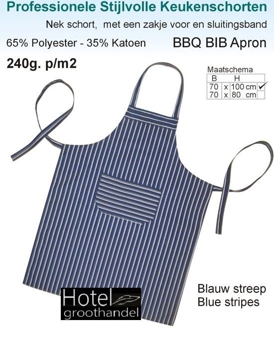 Keukenschort per 2 stuks Blauw gestreept -70x100 | Hotel / Horeca | bol.com