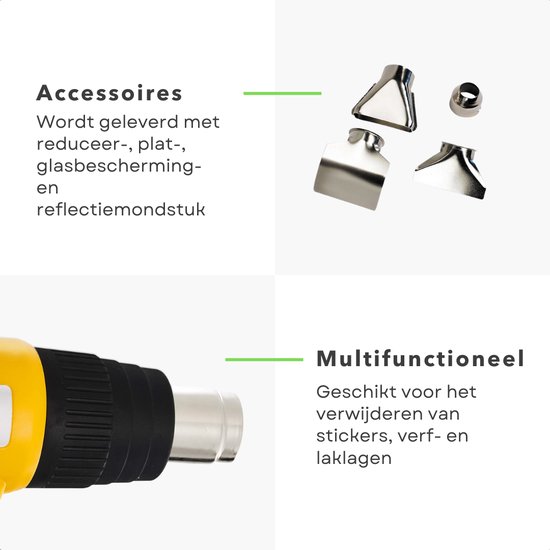 Cheqo® Heteluchtpistool - Verfafbrander - 2 Warmestanden - 2000W - Met ...