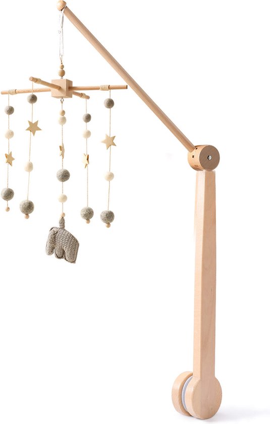 Baby Mobiel Olifantje + Luxe 360° Verstelbaar Houten Mobiel Houder ...