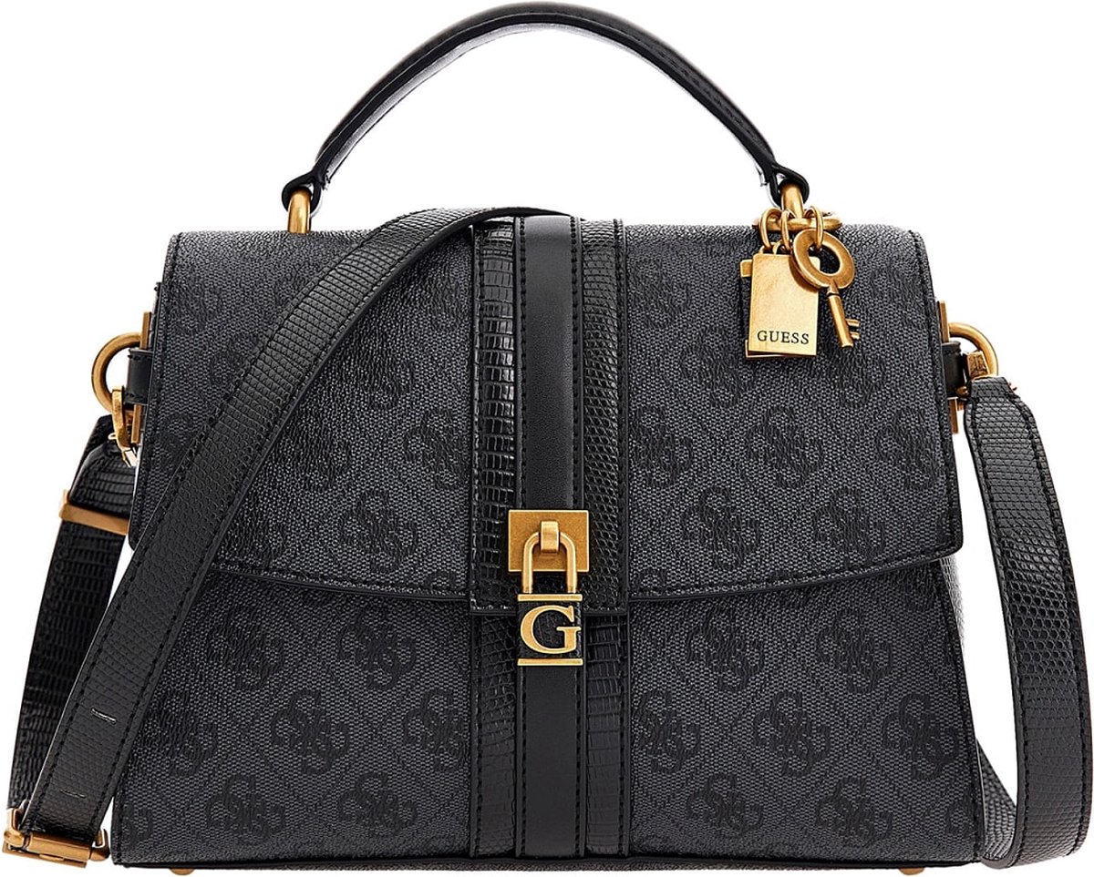 Guess Ginevra Logo Top Handle Flap Dames Handtas - Coal Logo | bol.com