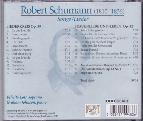 Liederkreis, Op. 39; Frauenliebe und-Leben - Robert Schumann - Felicity ...