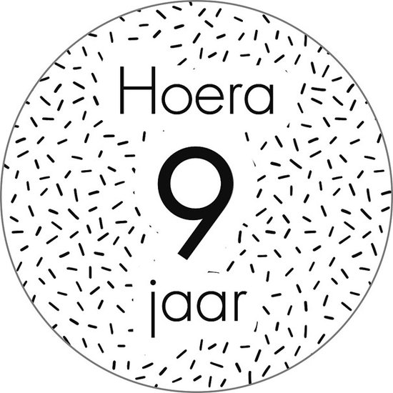 Sluitsticker Sticker – Hoera 9 jaar – Wit / Zwart – Confetti | Envelop ...