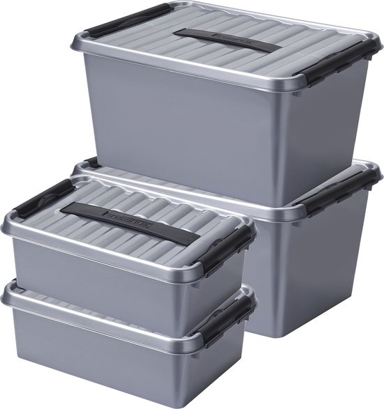Sunware Opberg boxen - set 6x stuks - 12 en 22 liter - kunststof grijs ...