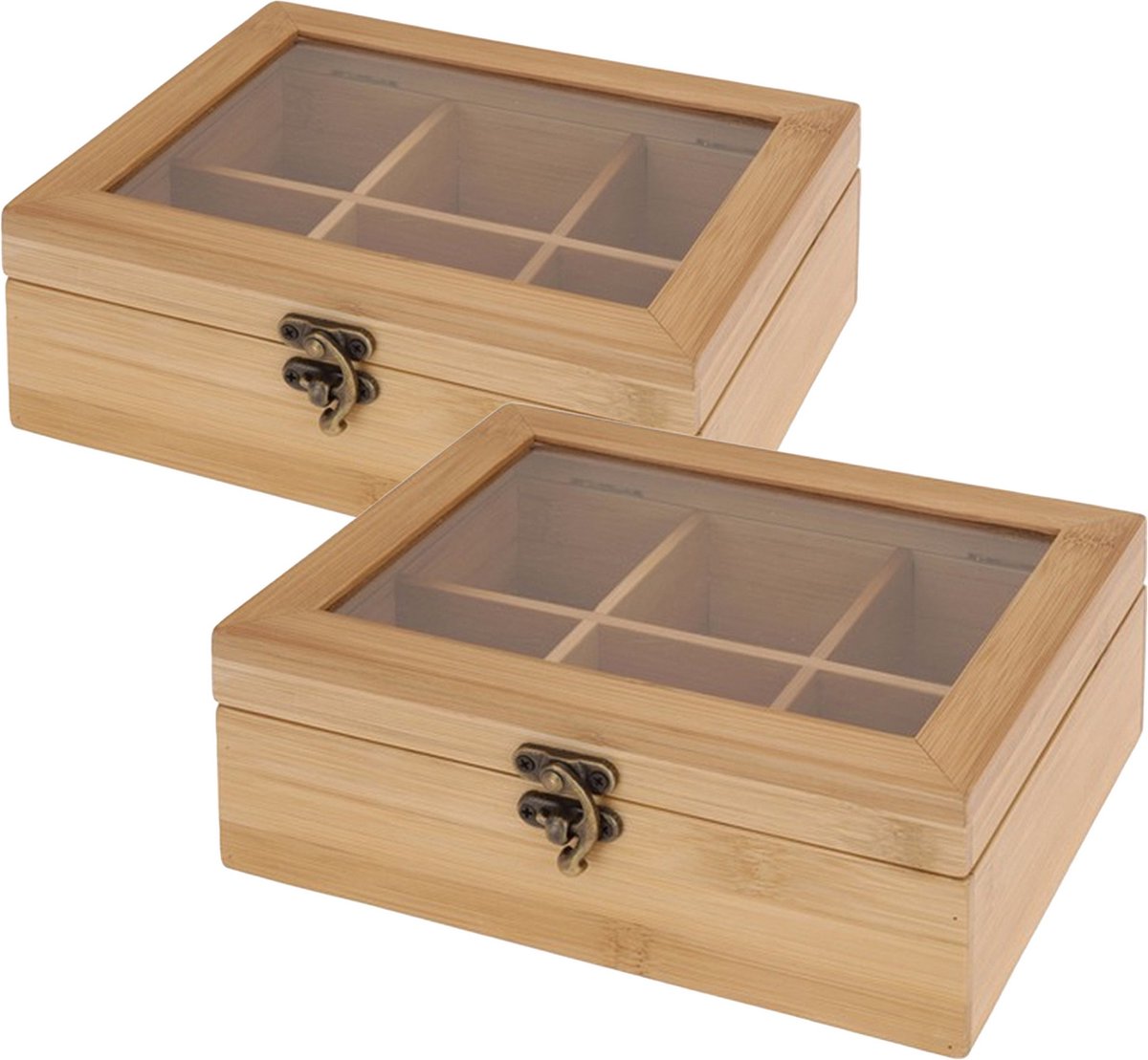2x stuks bamboe houten theedoos/theekist 21 x 16 x 8 cm | bol.com