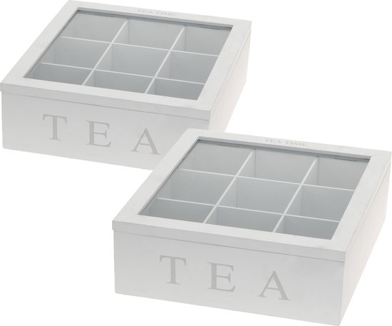 2x stuks houten theedoos wit 9-vaks 23 x 23 x 8 cm | bol.com