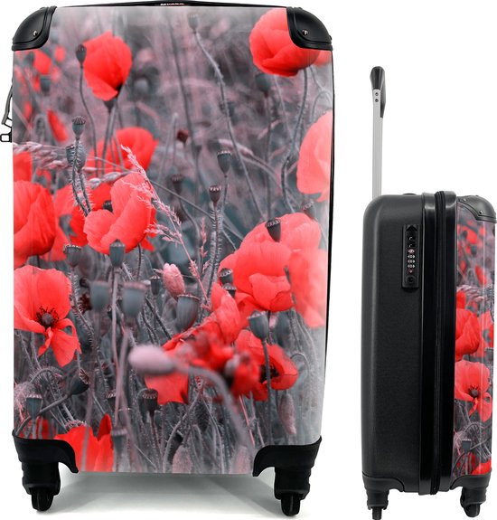 MuchoWow® Koffer - Rode Klaprozen in een zwart wit afbeelding - Past ...
