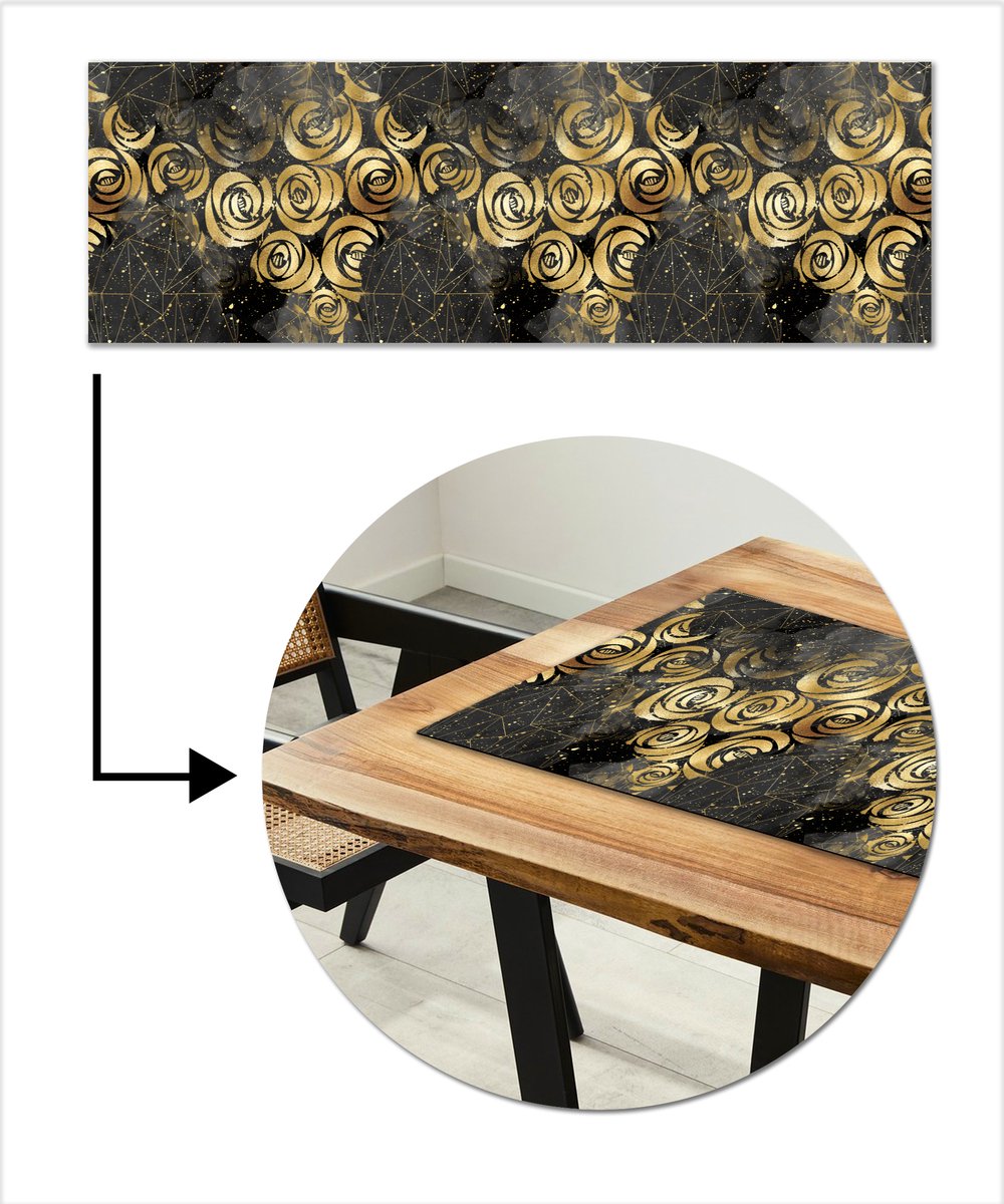 KitchenYeah® - Tafelloper met print - Vinyl - Marmer - Goud - Roos ...
