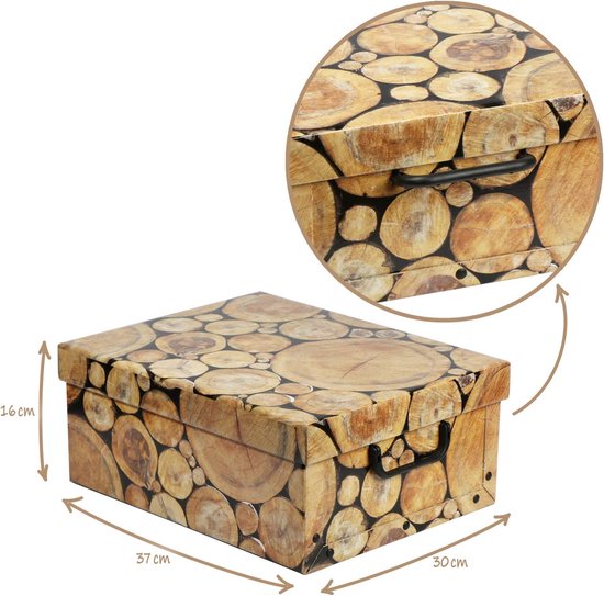 3x opbergdoos in houtlook - decoratief karton, kartonnen doos, doos ...