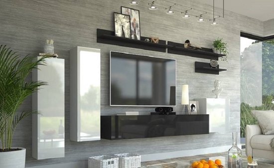 Lima - TV meubel - Wit Glanzend Zwart Glanzend | bol.com