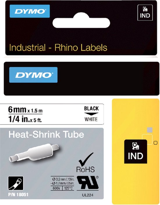 DYMO Rhino industriële Heat-Shrink Tube-labels | 6 mm x 1,5 m | zwarte ...