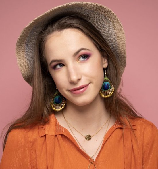 HINTH, Peacock Handgemaakte Gouden Oorbellen met Gele Kralen | bol