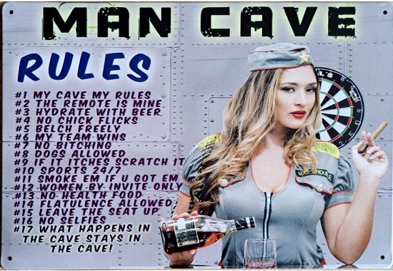 Metalen Wandbord Mancave Man Cave Rules - 20x30 cm regels mannen cave | bol
