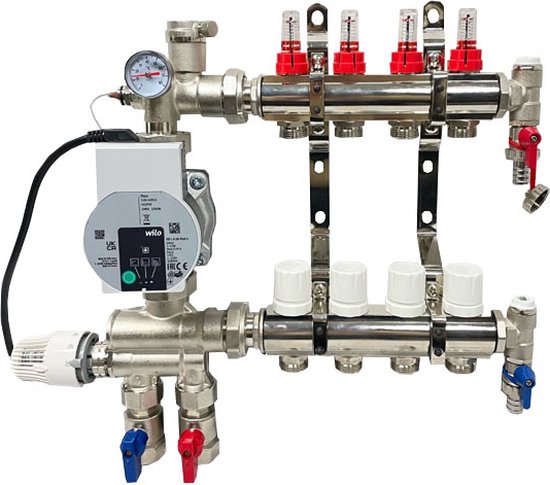 RVS 6 groep vloerverwarming verdeler met pomp | bol