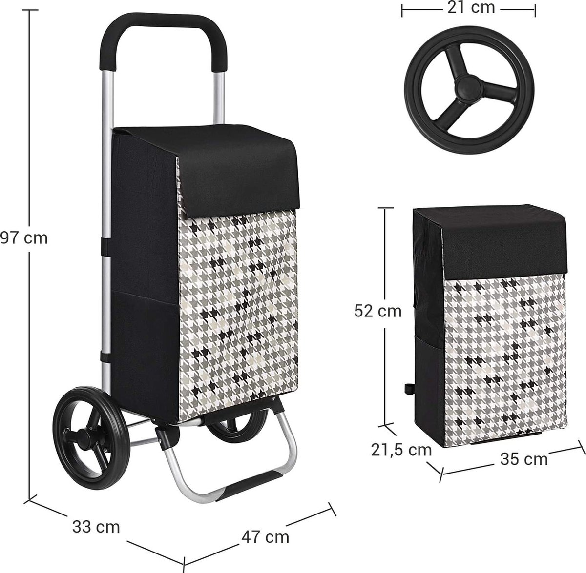 Winkelwagen, winkelwagen, met wielen, inhoud 40 L, met zakken, stille ...