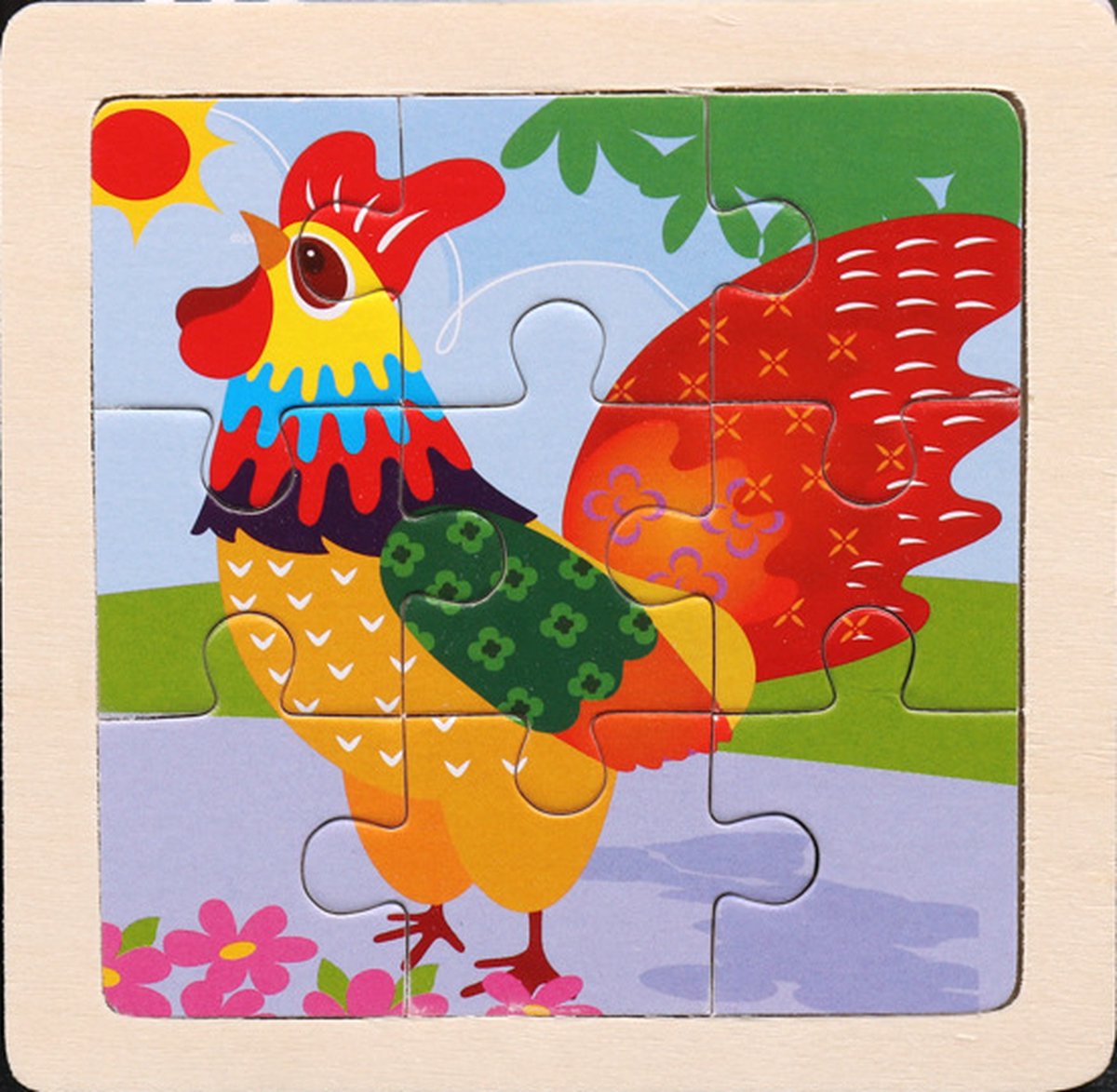 Houten puzzel - Haan - 9 delig - 11x11 cm - Montessori | bol.com