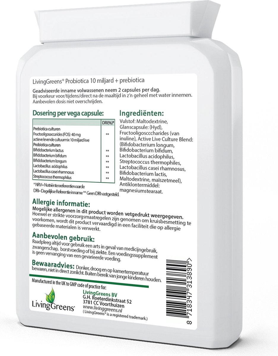 LivingGreens-probiotica 20 miljard-120 stuks-probioticum-FOS ...