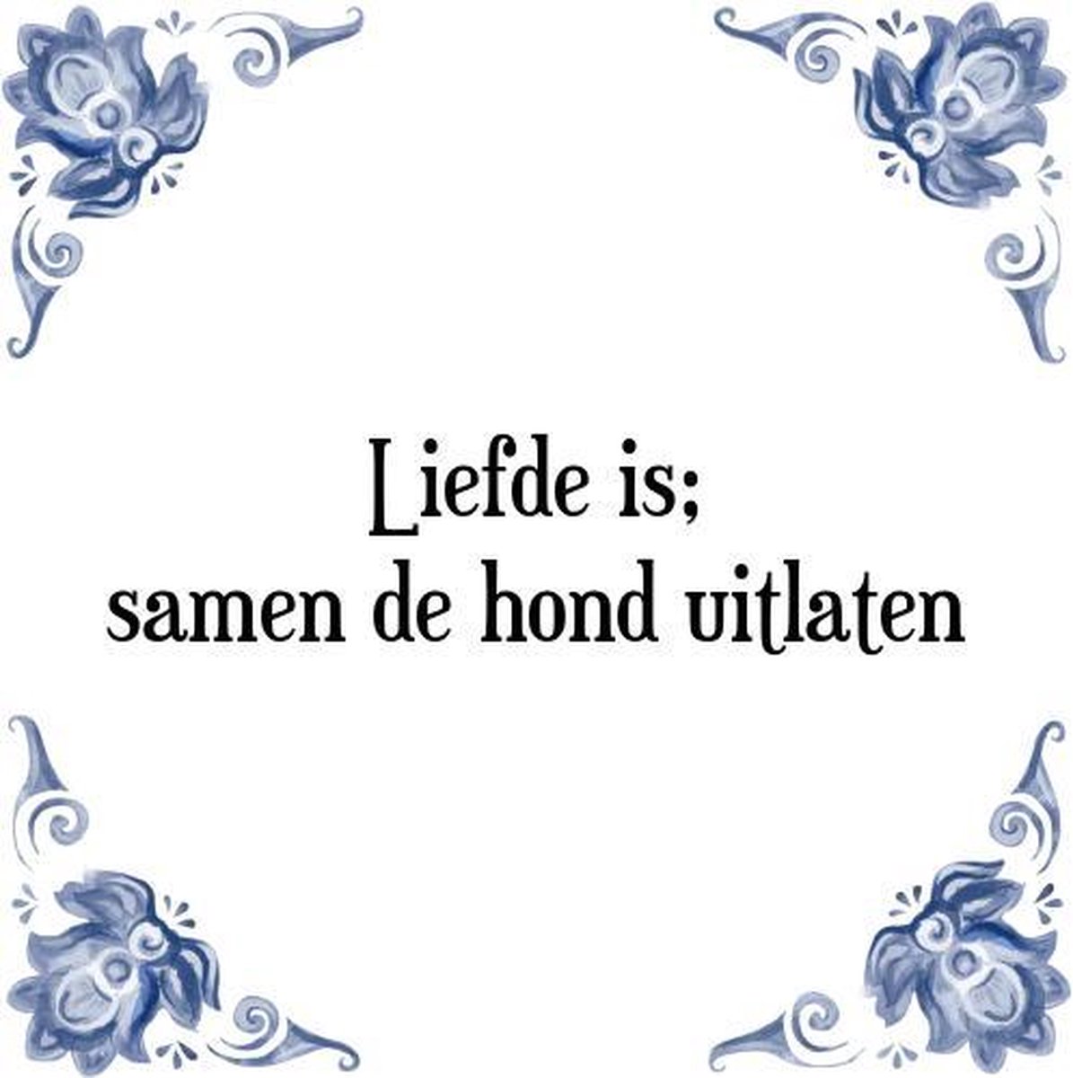 Tegeltje met Spreuk (Tegeltjeswijsheid): Liefde is; samen de hond ...