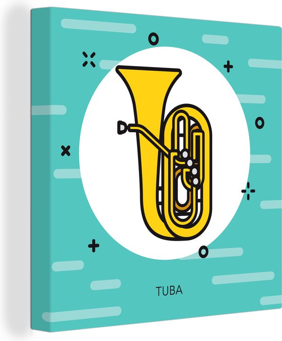 Canvas Schilderij Een pictogram illustratie van een gele tuba - 50x50 ...