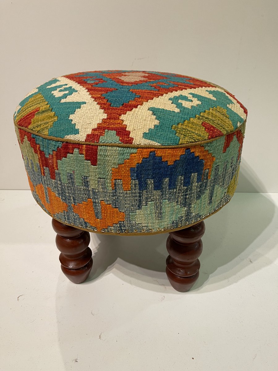 pouf - tabouret - pouf en kilim afghan - largeur 50 x hauteur 45 cm ...