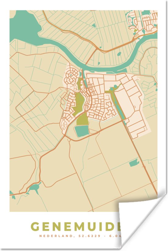 Poster Kaart - Genemuiden - Stadskaart - Plattegrond - 80x120 cm | bol
