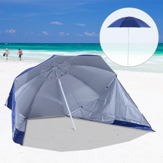 Outsunny 2-in-1 strandscherm zonnescherm strandtent windscherm 210 cm ...