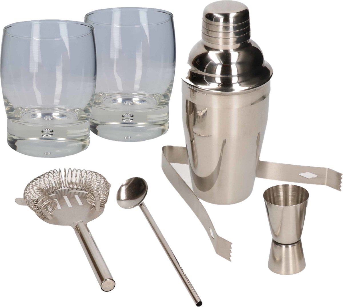 Cocktailshaker set RVS 5-delig inclusief 2x cocktailglazen 350 ml ...