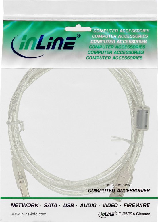 InLine USB naar USB-B kabel - USB2.0 - 1 meter | bol