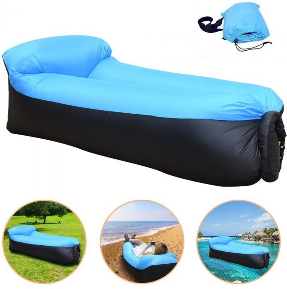 Lucht sofa blauw 180x70x52cm - Air lounger - Luchtzak - Opblaasbare ...