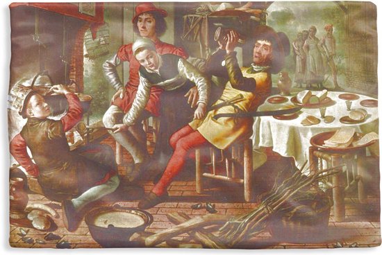 Kussenhoes 60x40 cm - Boerengezelschap bij de haard - Schilderij van Pieter Aertsen -... | bol.com