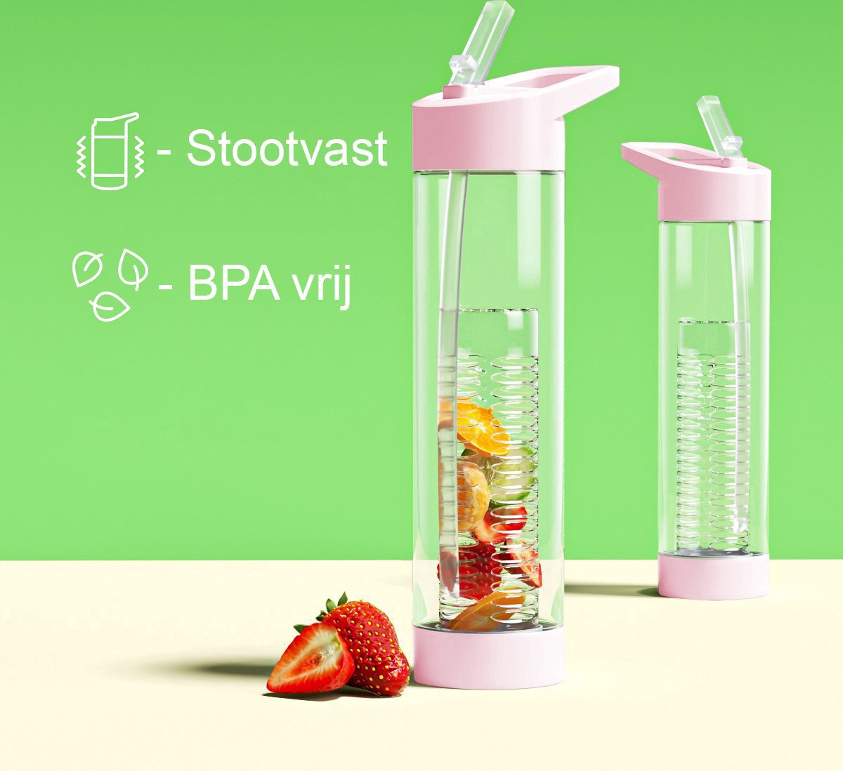 Waterfles met rietje en fruit filter | Roze | bol.com